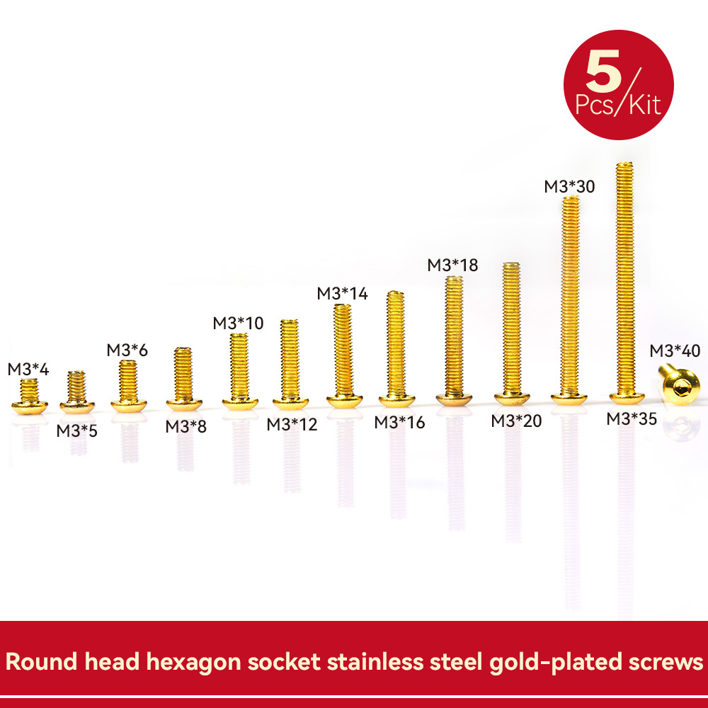AFRC Gold-plated M3x4-40 Stainless Steel Round head Screw with Hexagon ...